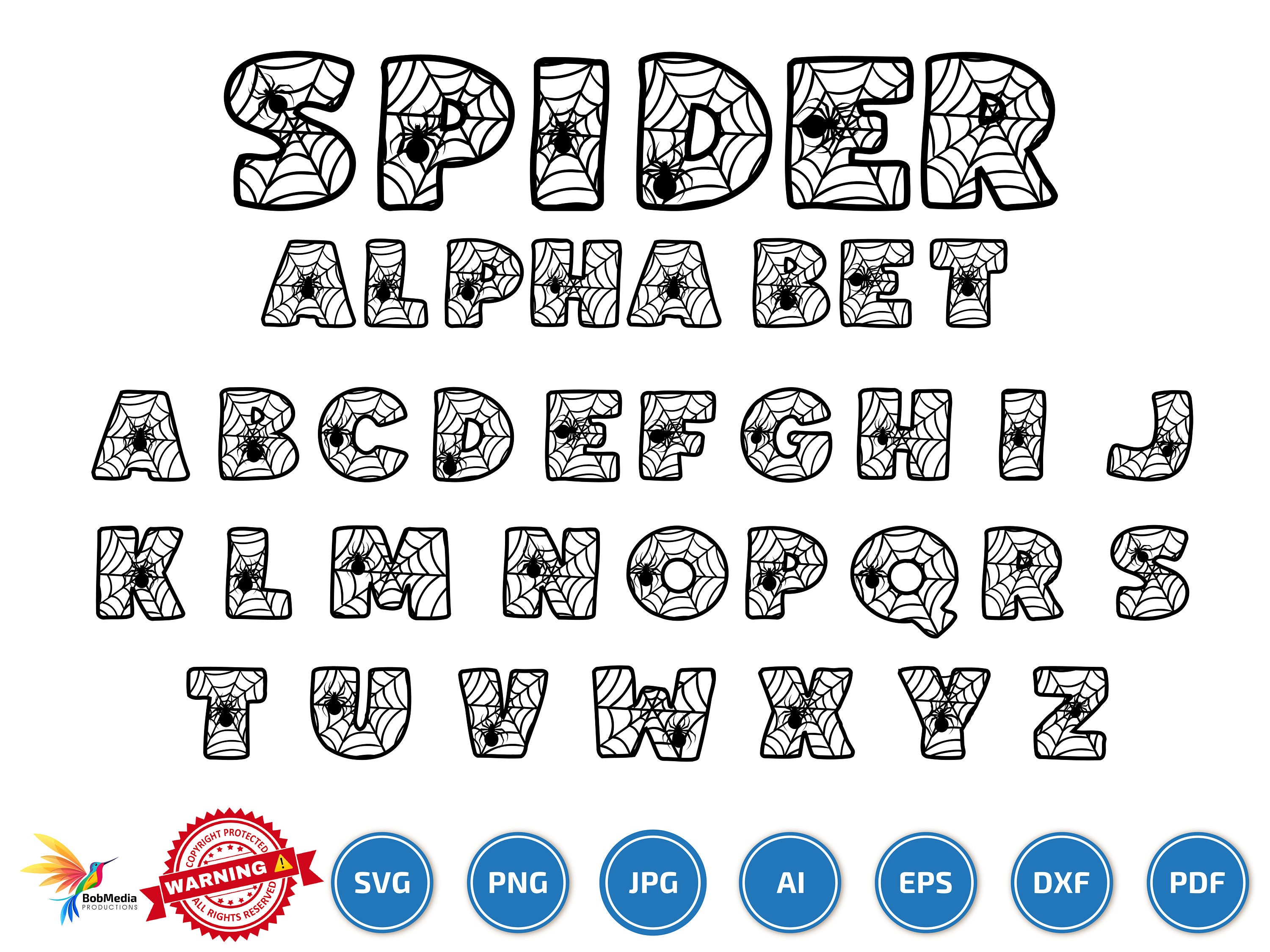 Spider Alphabet Svg Spider Font Svg Spider Svg Spider Web - Etsy