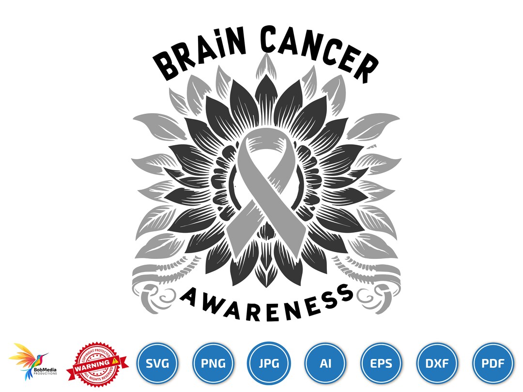 Brain Cancer Awareness SVG Png, Brain Cancer Svg, Cancer Gray Ribbon ...