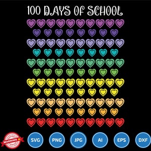 100 Days of Hearts Shirt Svg Bundle, Hearts 100th Day Svg, 100 Hearts ...