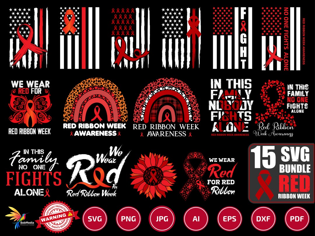 Red Ribbon Awareness Svg Png Bundle, Anti-drug Svg, We Wear Red for Red ...
