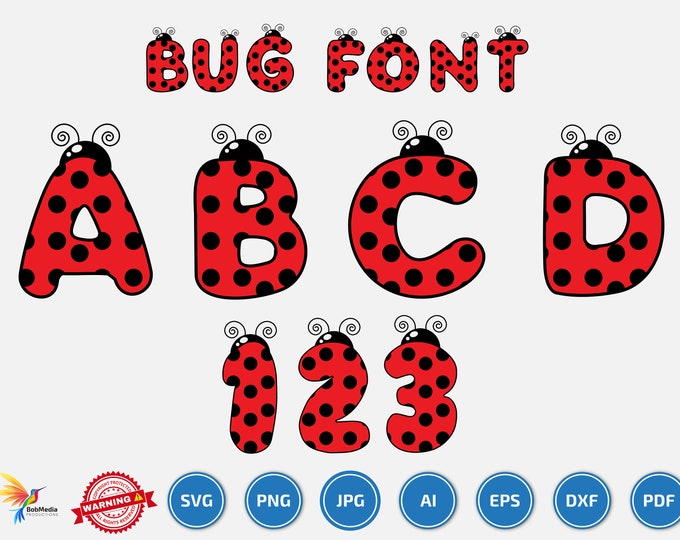 LADYBUG FONT Svg Ttf,alphabet Letters Ttf, Bug Pattern Svg, Bug Numbers ...