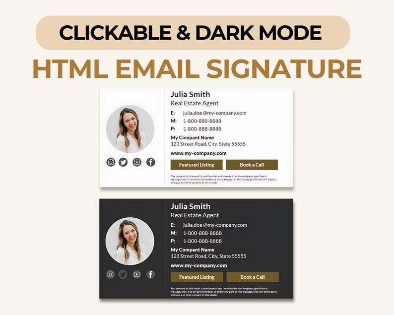 HTML Email Signature, Clickable Email Signature, HTML Email Template ...