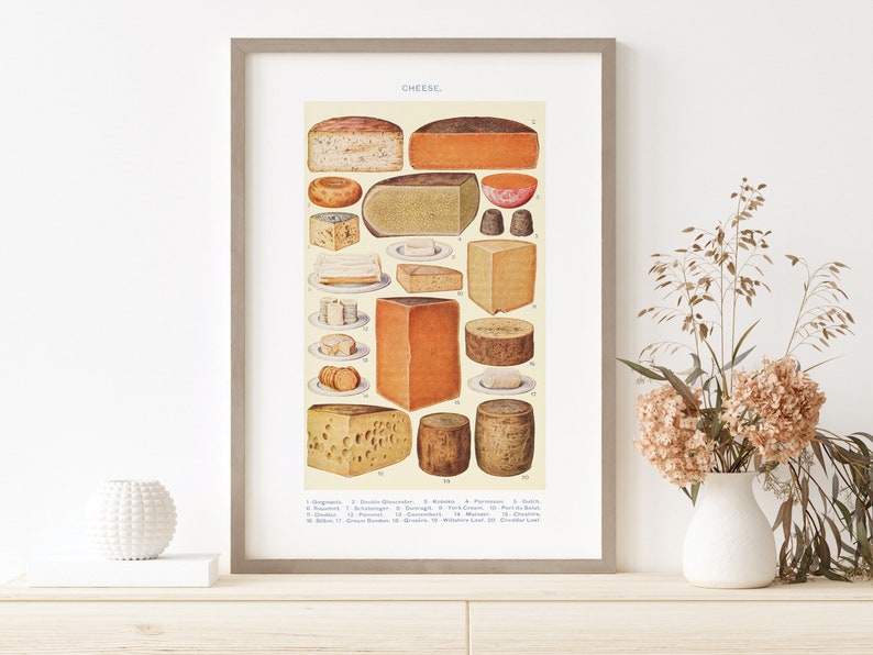 Vintage Cheese Chart Poster Printable Wall Art | Digital Download ...