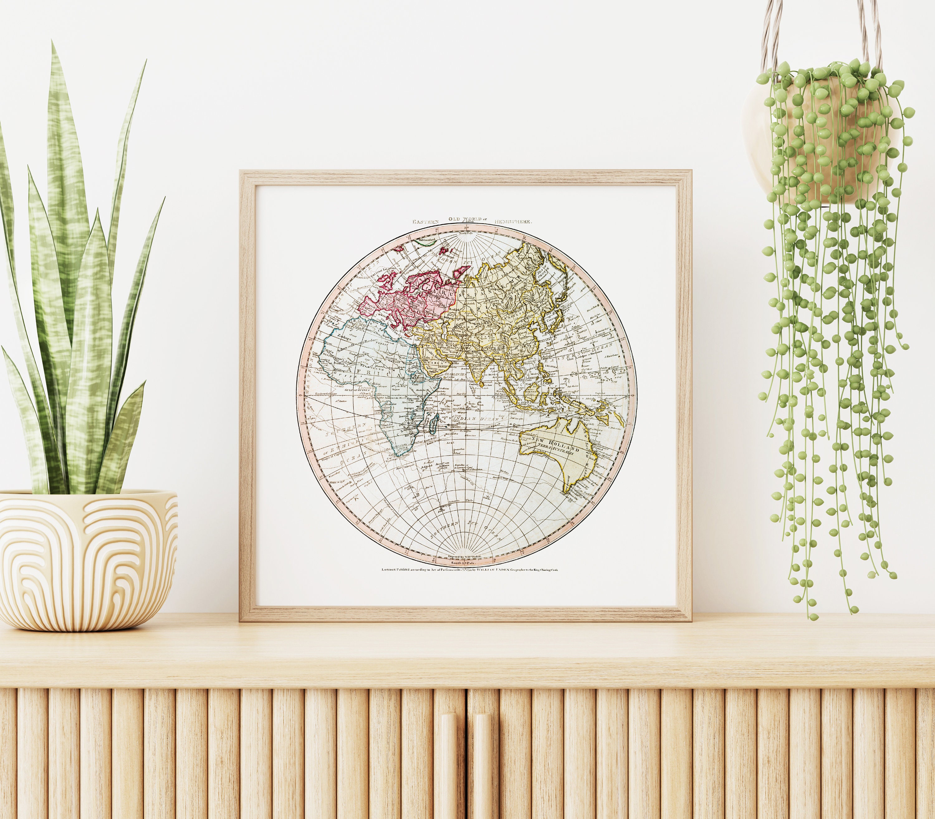 Vintage World Map Set of 2 Poster Prints Antique Maps Illustration ...