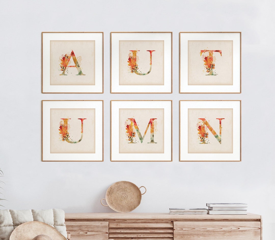 Fall Watercolor Letter Prints: Autumn Leaves Square Art, Fall Digital ...