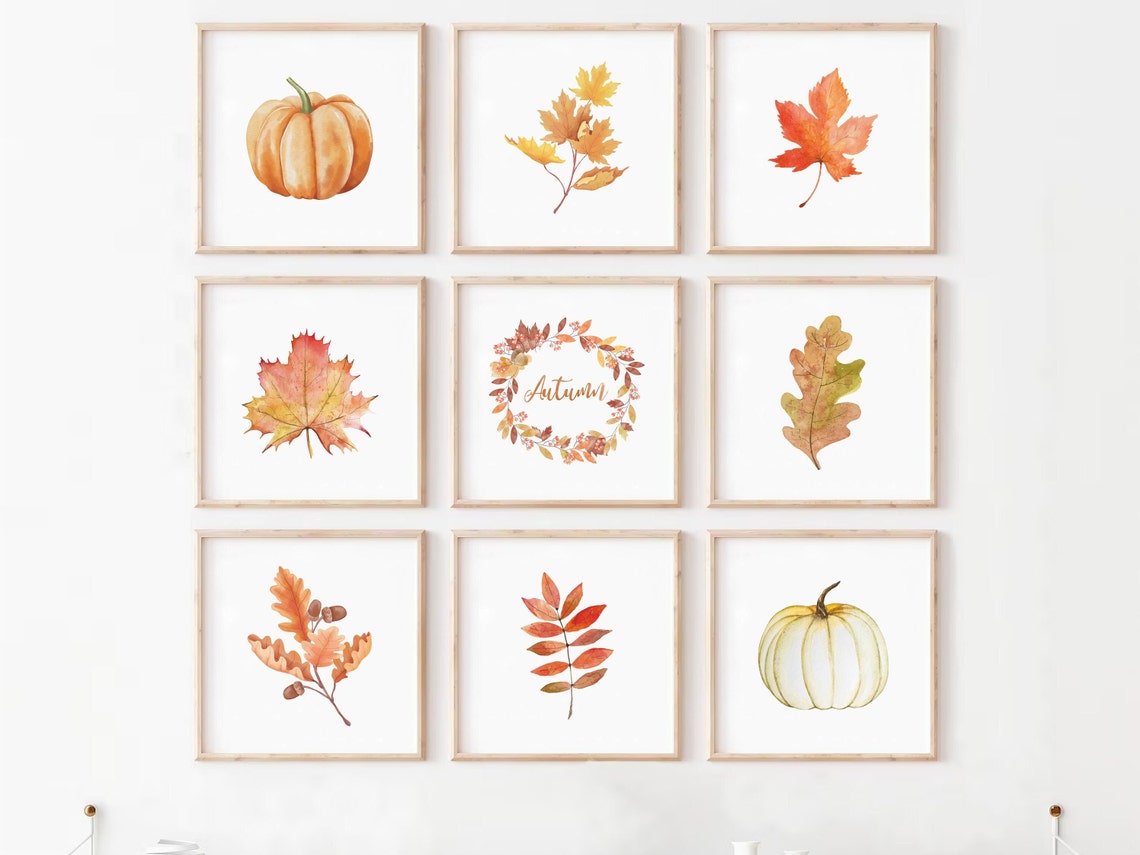 Watercolor Autumn Leaves & Pumpkins Art Prints: Fall Decor, Fall ...