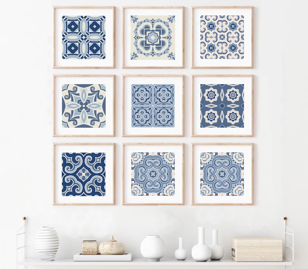 Blue Moroccan Tile Art Print Set of 9: Square Digital Download, 8x8 ...