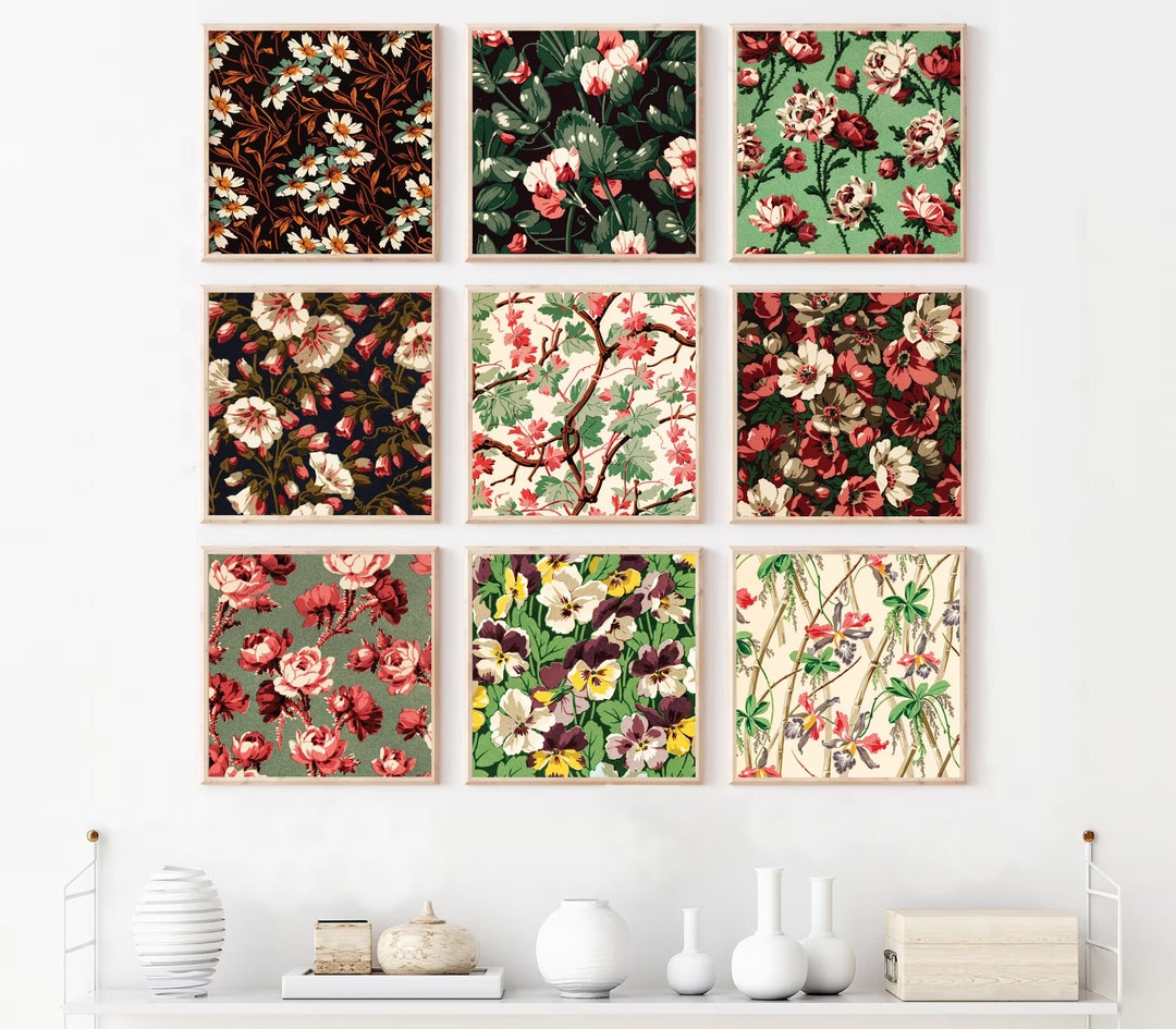 Vintage Floral Square Print Set of 9: 19th Century Art Digital Download ...