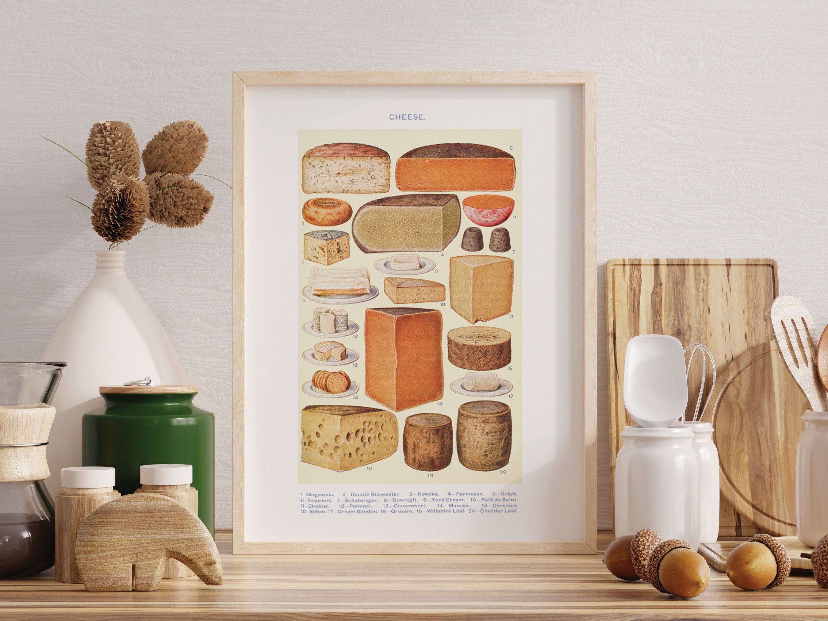 Vintage Cheese Chart Poster Printable Wall Art | Digital Download ...