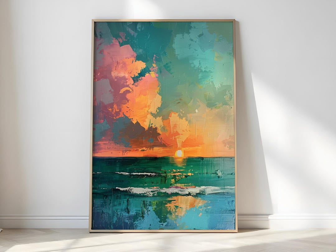 Abstract Sunset Landscape Print: Modern Minimalist Beach Art Digital ...