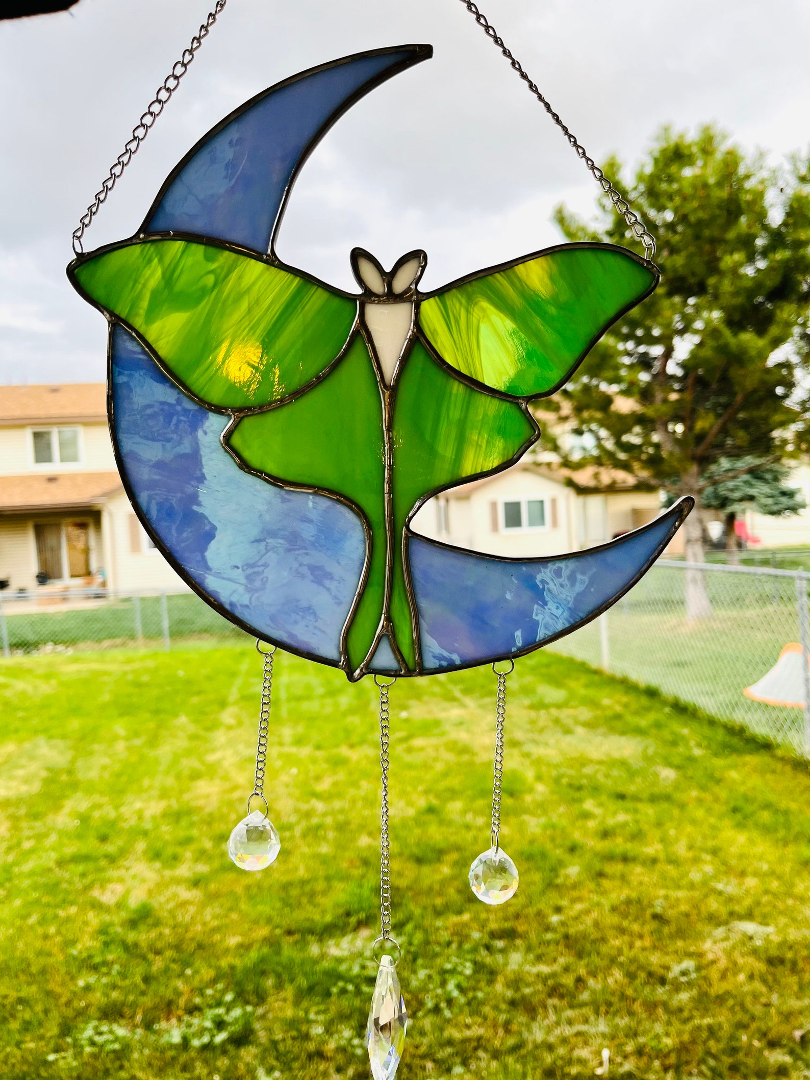 Luna Moth Crescent Moon Glass Suncatcher - Etsy