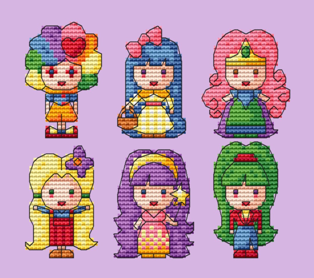 Kawaii Cross Stitch Pattern, Chibi Girls, Pixel Chicks Cute Cross ...