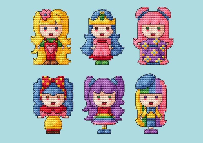 Cross Stitch Pattern, Chibi Girls, Pixel Chicks Cute Cross Stitch ...