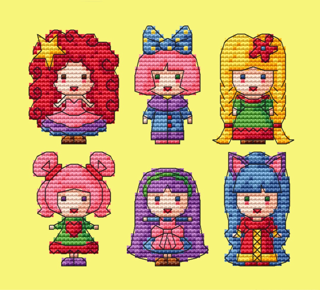 Cute Cross Stitch Pattern, Chibi Girls, Pixel Chicks Kawaii Cross ...