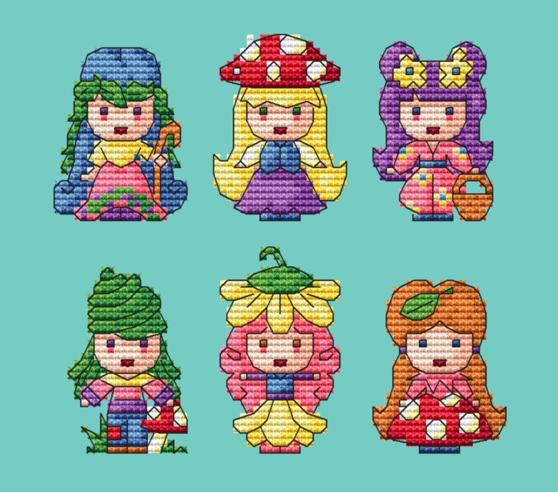 Cross Stitch Pattern Nature Sprites Two Cute Chibi Girls - Etsy