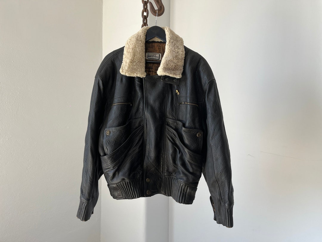 Aviator Shearling Collar Leather Bomber Jacket / Made in Italy - Etsy