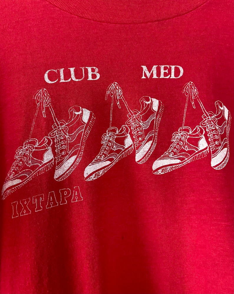 Vintage 80s Red Club Med Graphic T-shirt / Size XL Cotton Poly Blend ...