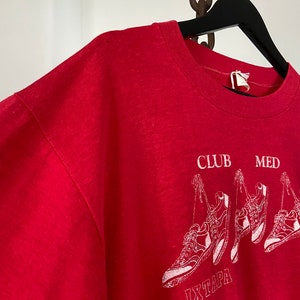 Vintage 80s Red Club Med Graphic T-shirt / Size XL Cotton Poly Blend ...