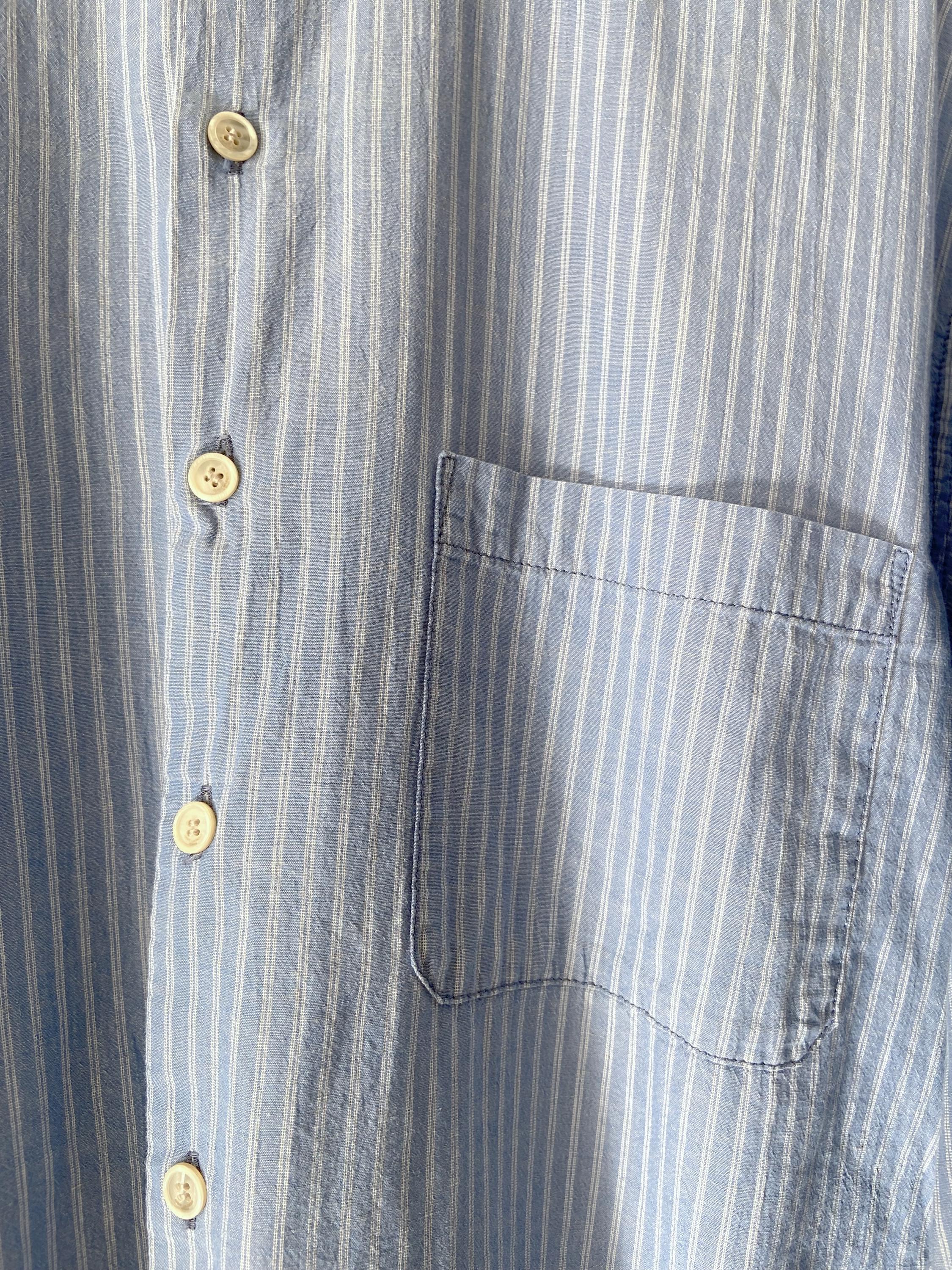 YSL - Saint Laurent Paris Blue Railroad Stripe Band Collar Button-front ...
