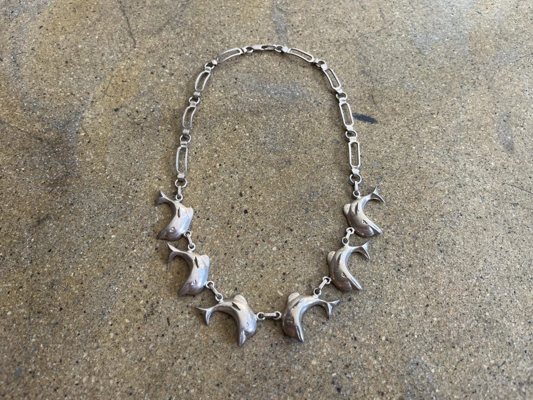 925 Stamped Silver Chain With Dolphins Necklace Choker ~ Length 17 ...