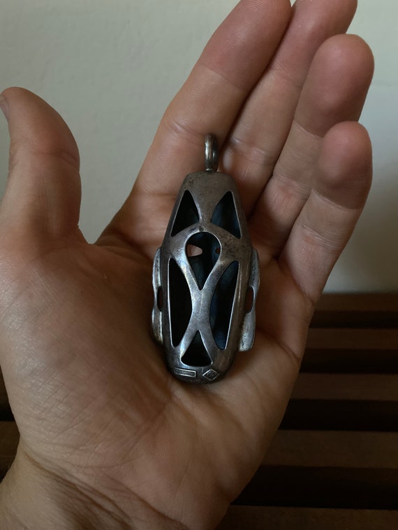 Antique Silver Tribal Mask Pendant Charm - Gem