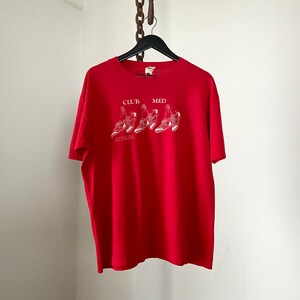 Vintage 80s Red Club Med Graphic T-shirt / Size XL Cotton Poly Blend ...