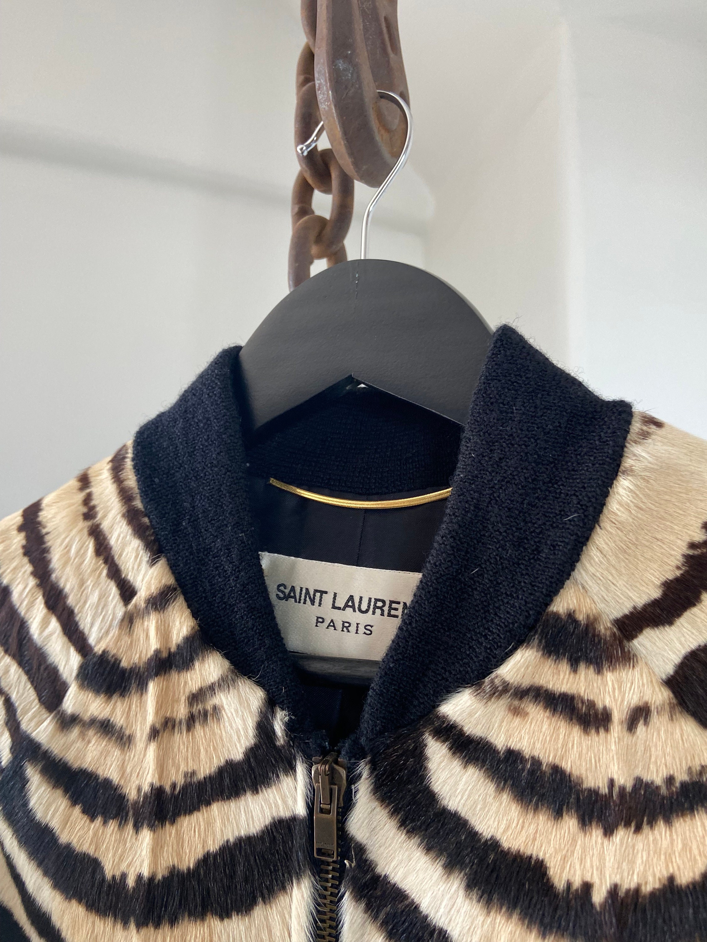 Saint Laurent Paris Tiger Print on Calf Fur Bomber Teddy Saint Laurent Paris Tiger Print on Calf Fur Bomber Teddy