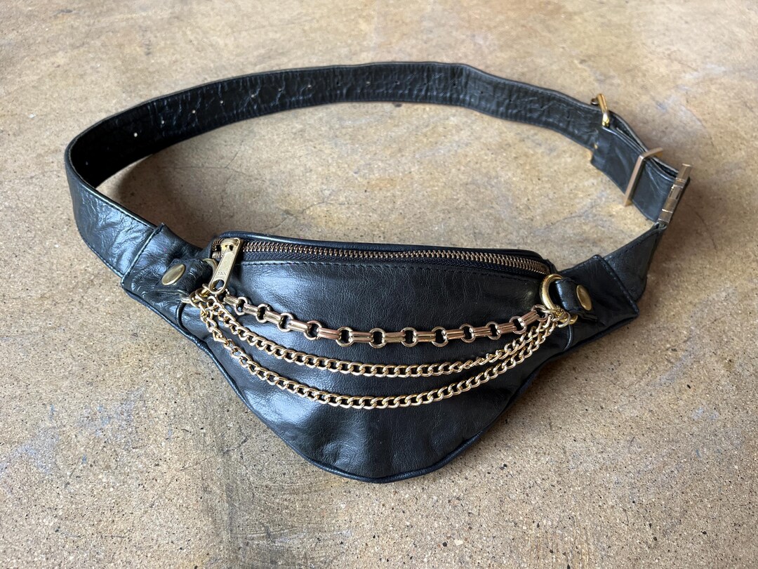Rare KTZ Vintage Leather Fanny Pack With Antique Gold Tone Chains and ...