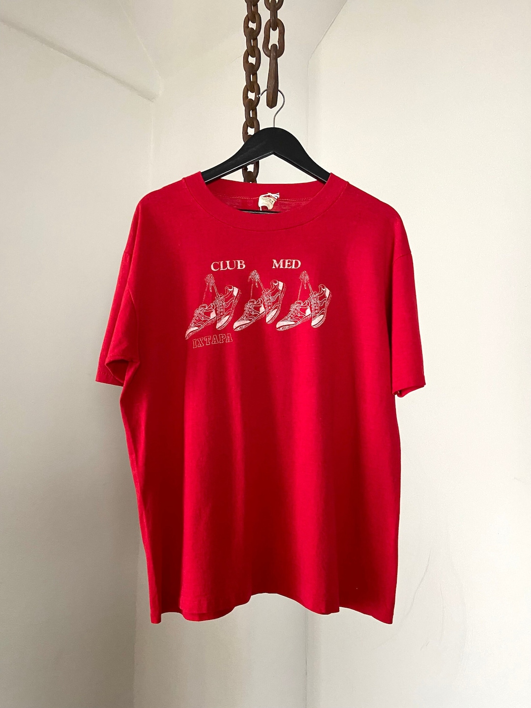 Vintage 80s Red Club Med Graphic T-shirt / Size XL Cotton Poly Blend ...
