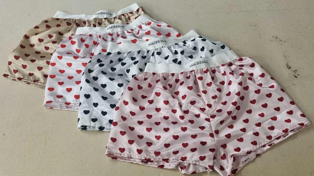 Love Heart Silky Soft Satin Boxer Shorts for Men Handmade in France ...