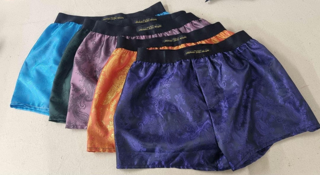 Men Pure Silk Jacquard Boxer Shorts Paisley Pattern in Orange, Purple ...