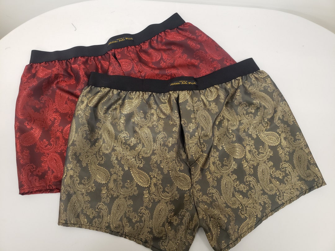 Silk Boxer Shorts Gold and Burgundy Paisley Pattern Made in France - Etsy
