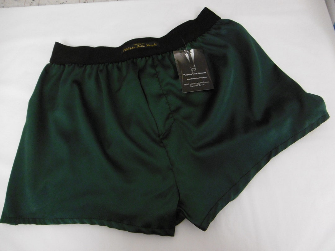 Dark Green Satin Boxer Shorts for Men Made in France - Etsy