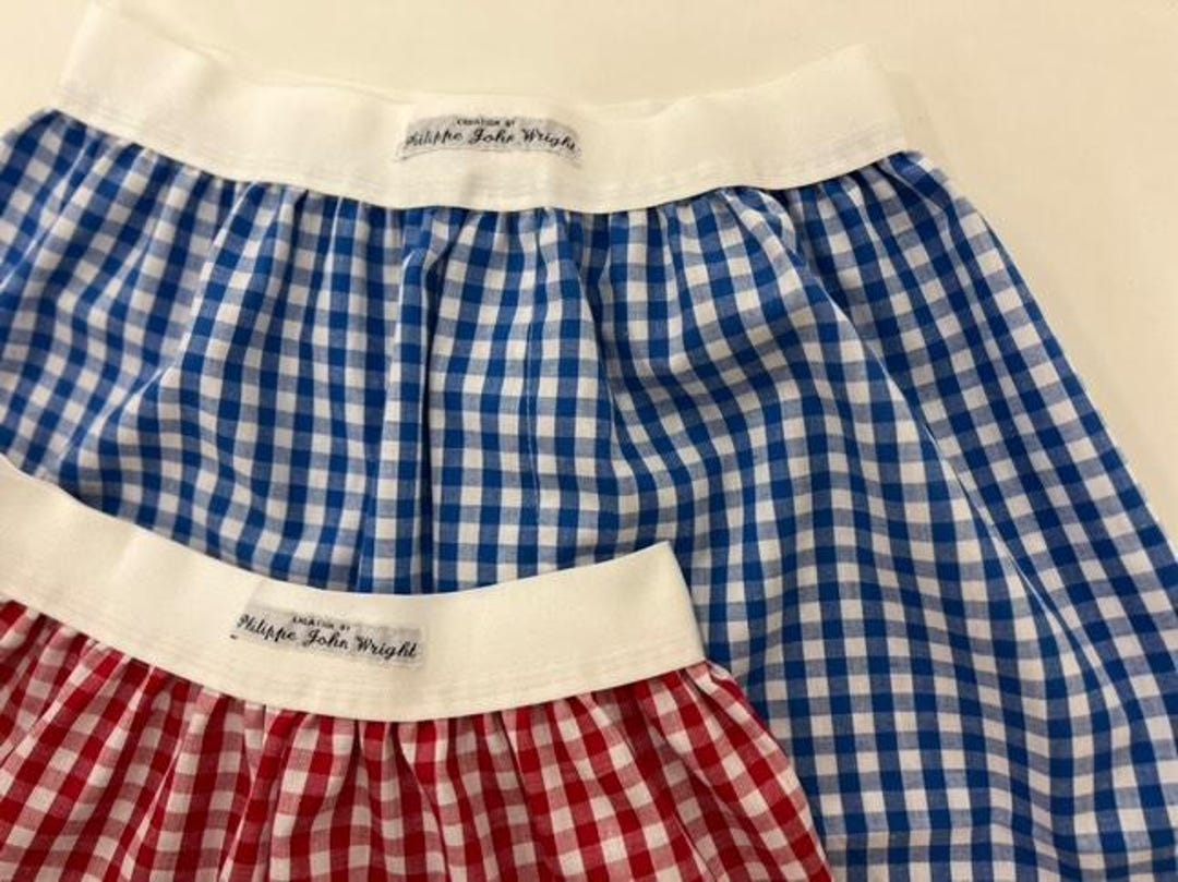 Gingham Fabric Natural Cotton Men Boxer Short Mde in France With White ...