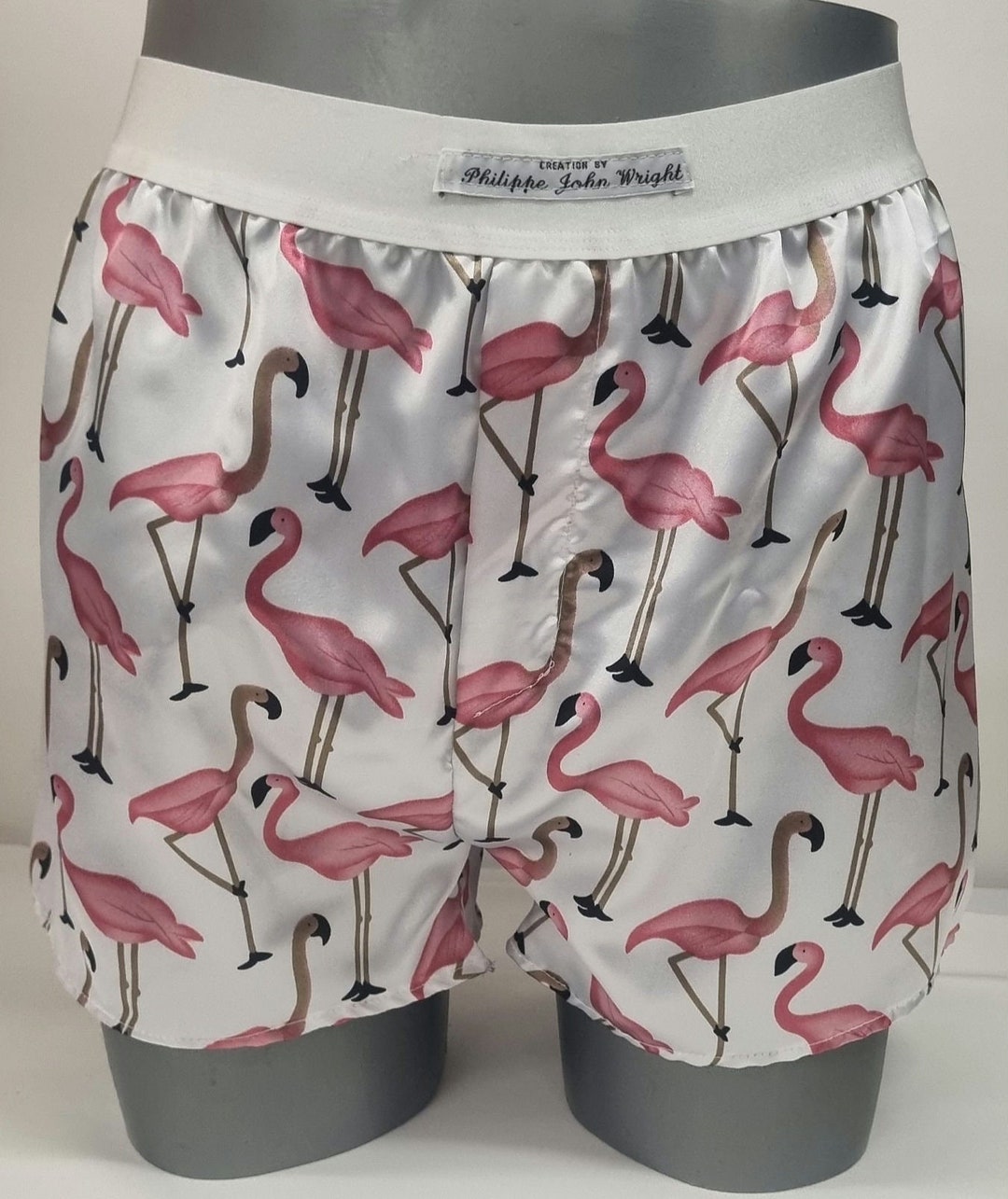 Men Pink Flamingo Silky Satin Boxer Shorts Hand Made in France - Etsy