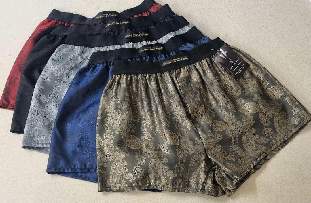 MEN Silk Boxer Shorts Bundle Paisley Handmade in France; Black, Red ...