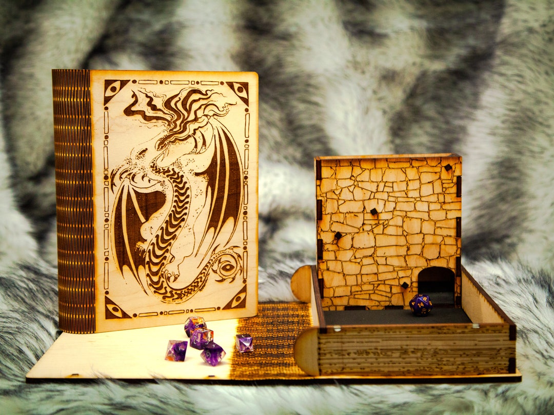 Dragon Dice Tower and Tray: A Wood Dice Tower Emblazoned With a Fire ...