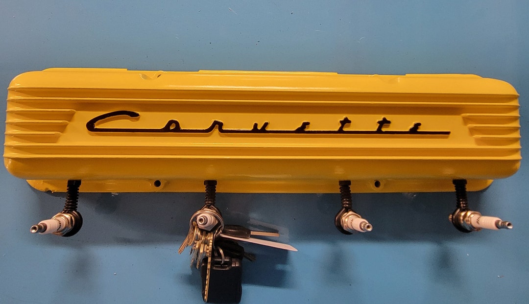 Repurposed Vintage Chevrolet Corvette Script Yellow Valve Cover Rack ...