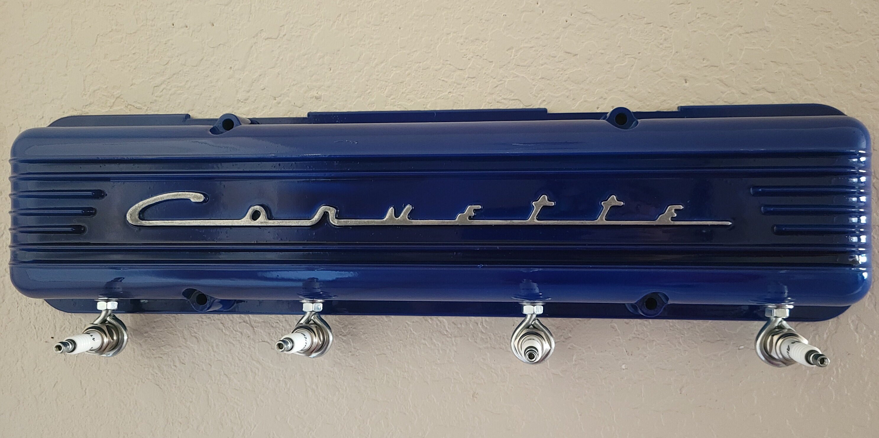 Reused Vintage Chevrolet Corvette Script Anotized Blue Valve Cover Rack ...