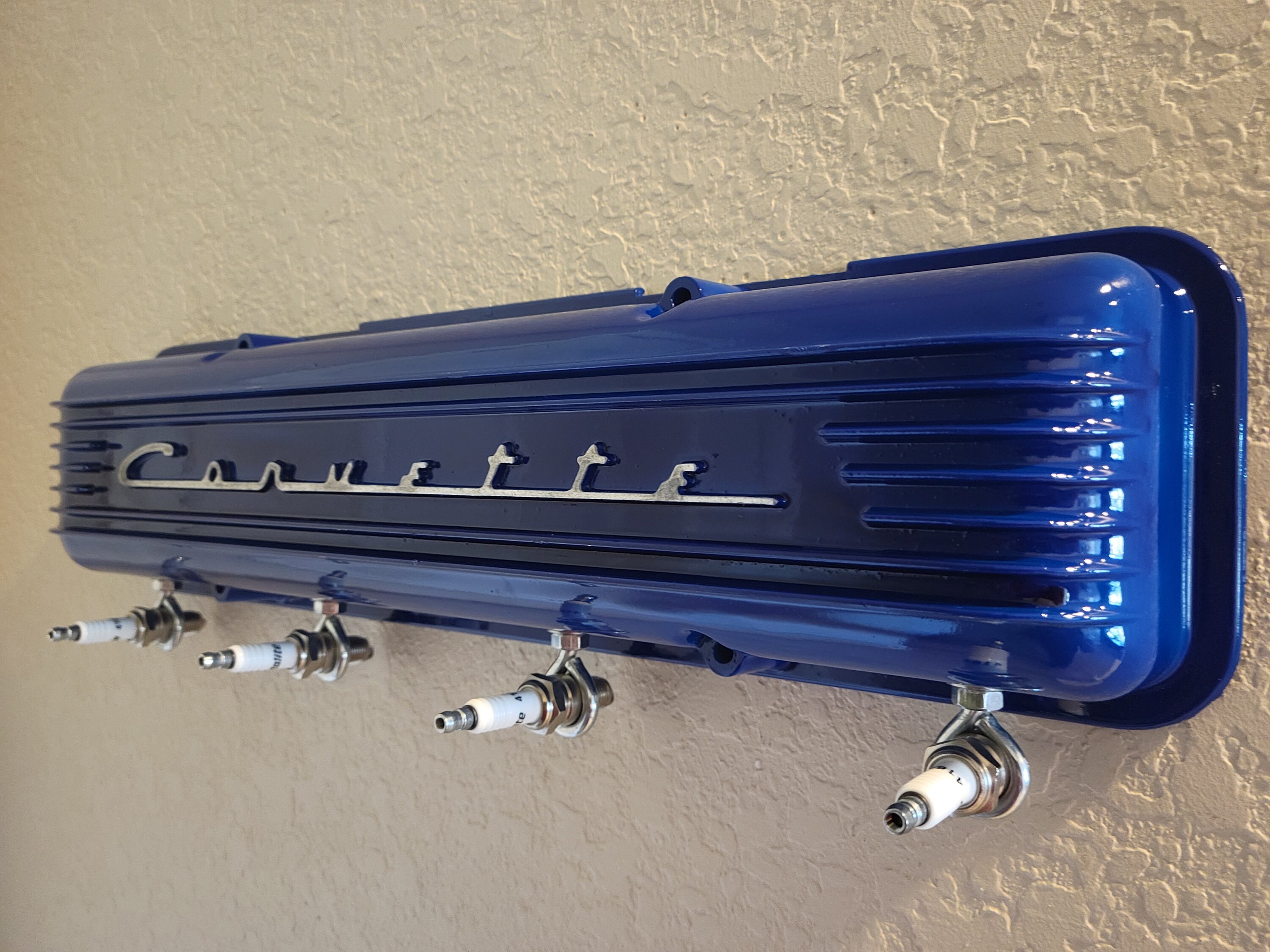 Reused Vintage Chevrolet Corvette Script Anotized Blue Valve Cover Rack ...