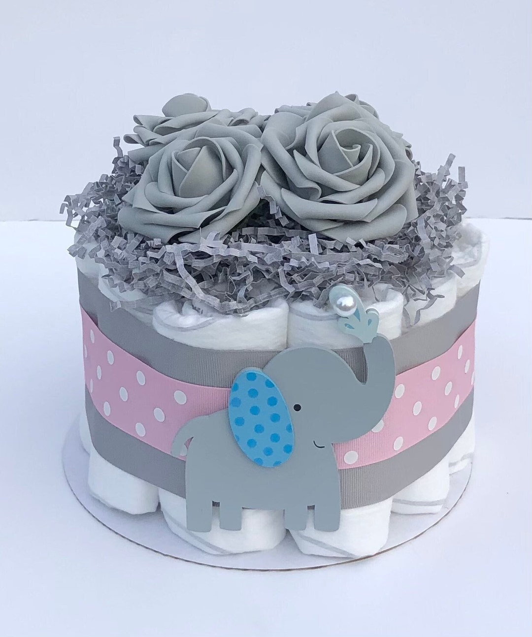 Baby Girl Diaper Cake Small Elephant /jungle Style Baby Shower Gift ...