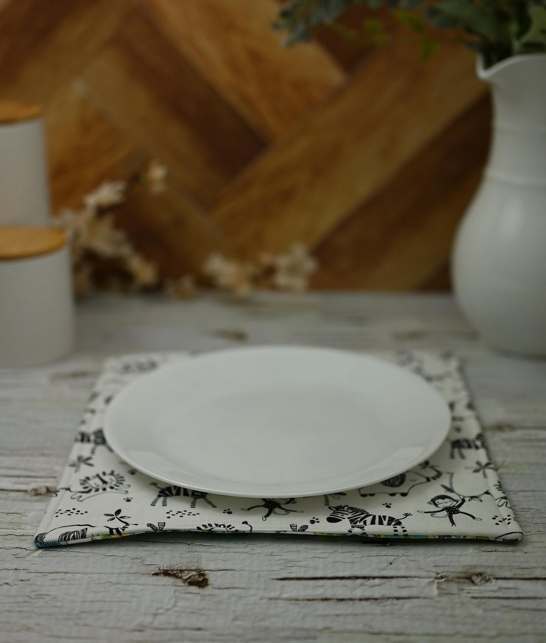 Plate Cozy. Large Monochromatic Jungle Fabric Plate Mat. Microwave Safe ...
