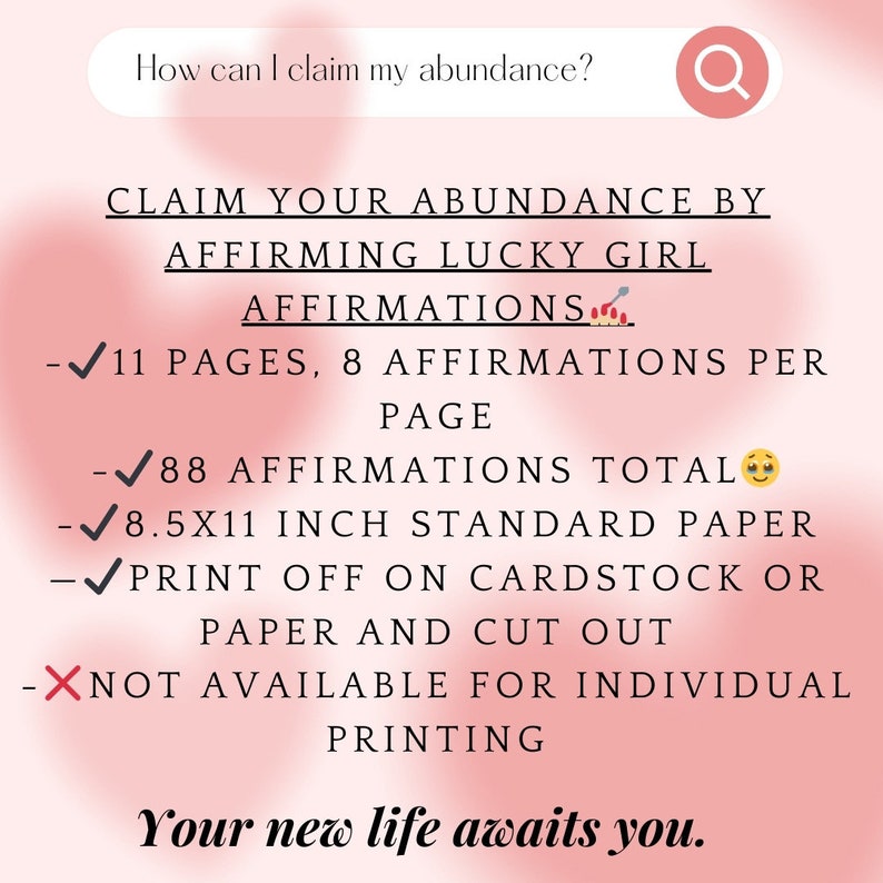 Lucky Girl Affirmation Cards Printable Digital Download Claim Your ...