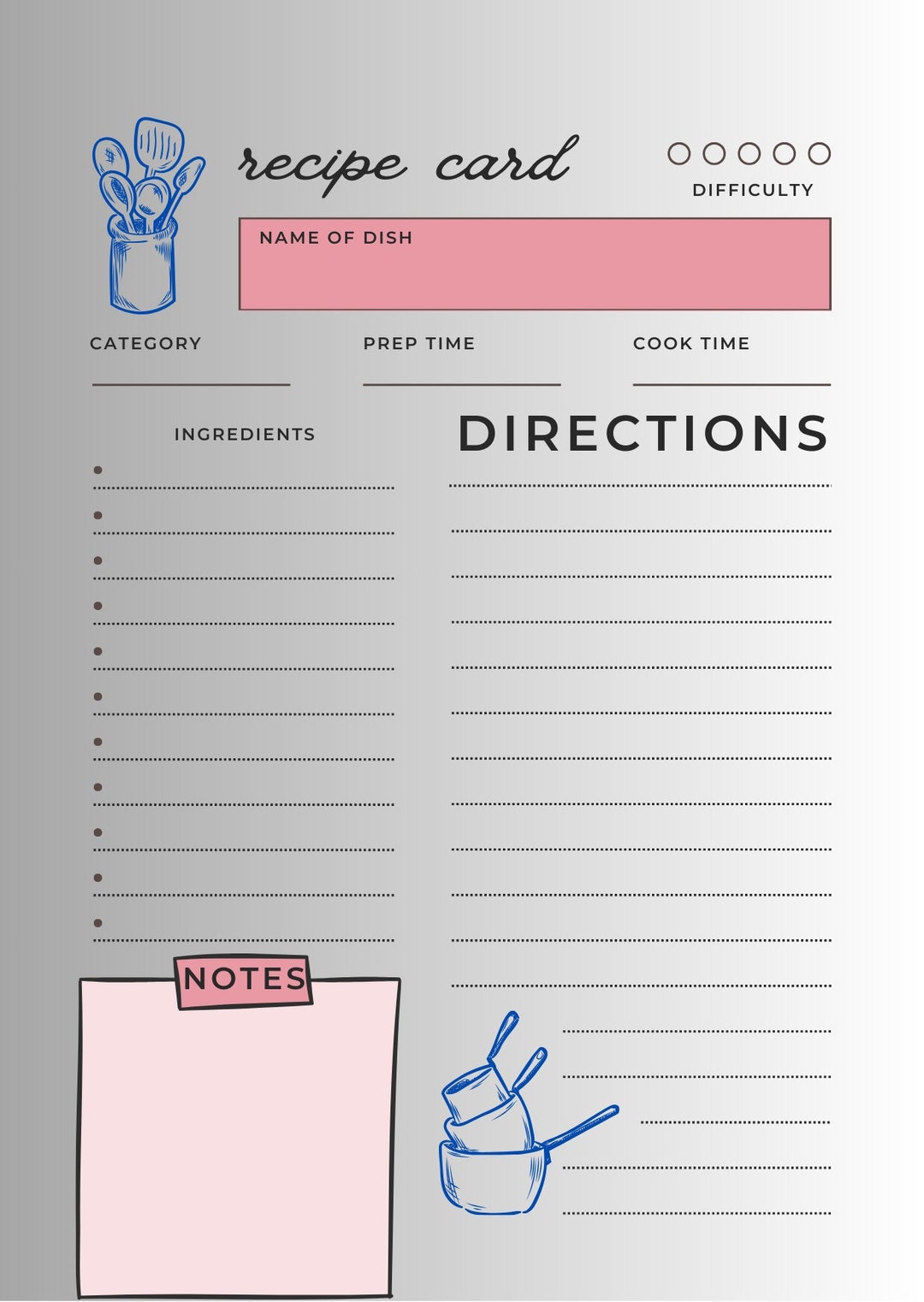 Recipe Card, Printable Recipe Card, Cute Recipe Card - Etsy