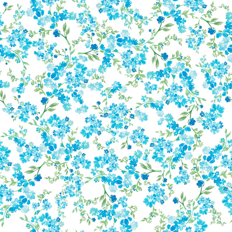 Hand Painted Blue Floral Seamless Pattern, Digital Print Design ...