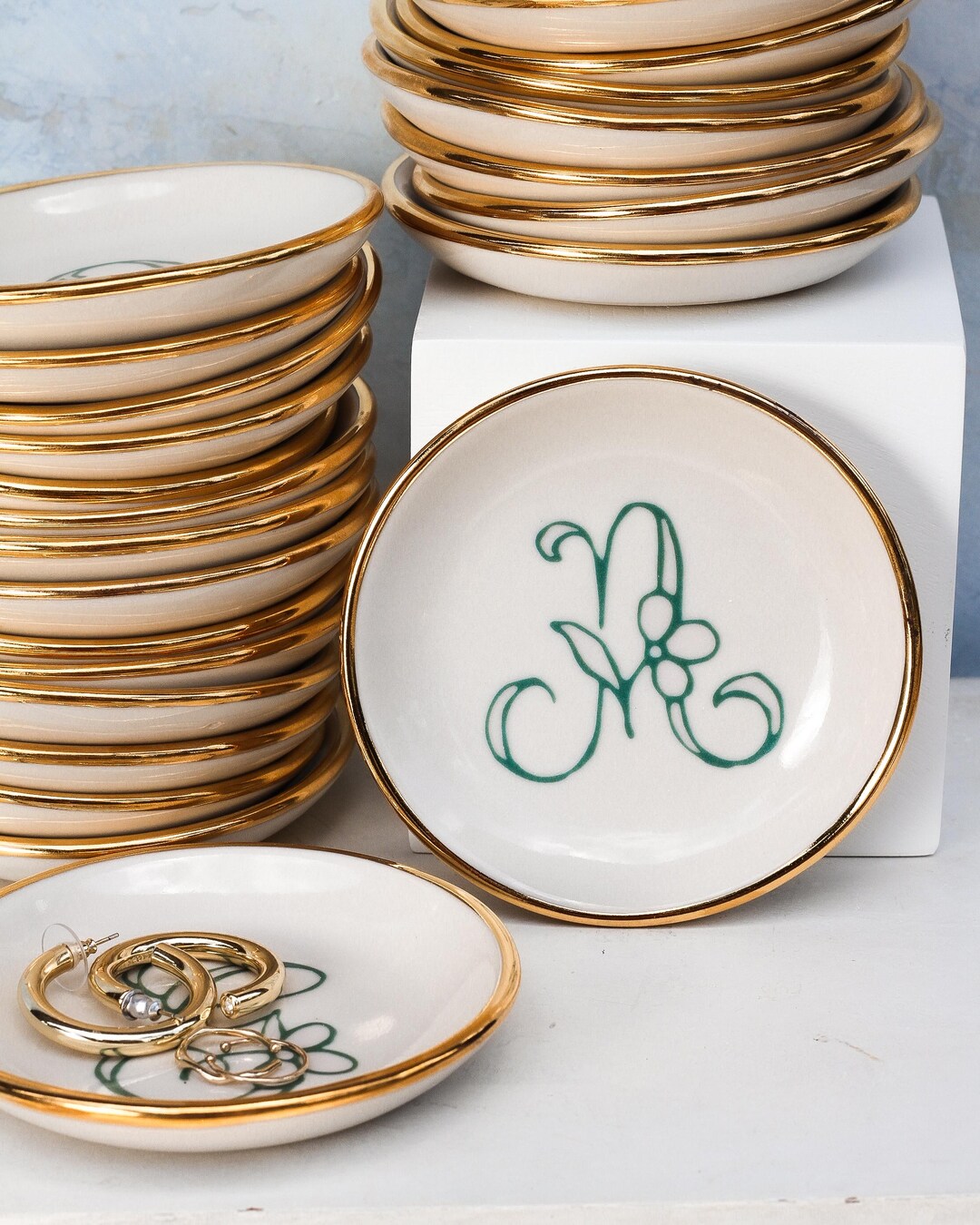 Monogram Ring Dish – Bloom & Vine (initial A-I) - Etsy
