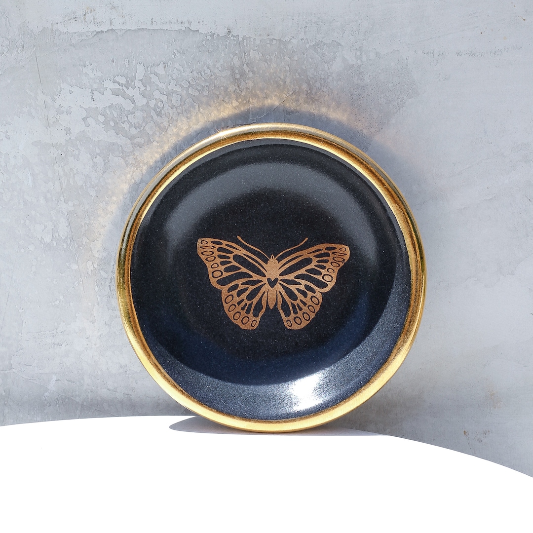 Golden Butterfly Trinket Dish | Handmade Pottery Dish With Gold ...