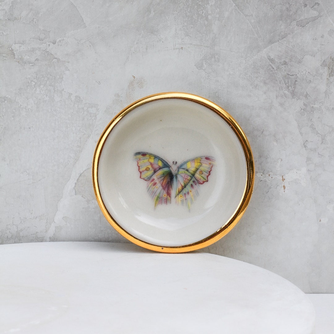 Pastel Butterfly Trinket Dish | Handmade Pottery With Gold | Wedding ...