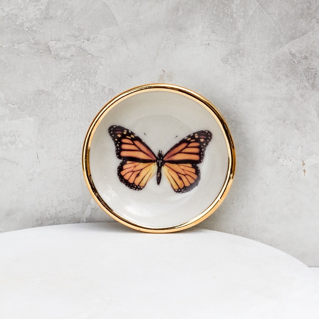 Monarch Butterfly Trinket Dish | Handmade Pottery Ring Dish With Gold ...