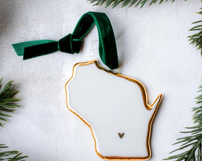 Wisconsin State Christmas Tree Ornament: State Keepsake W/ 22k Gold ...
